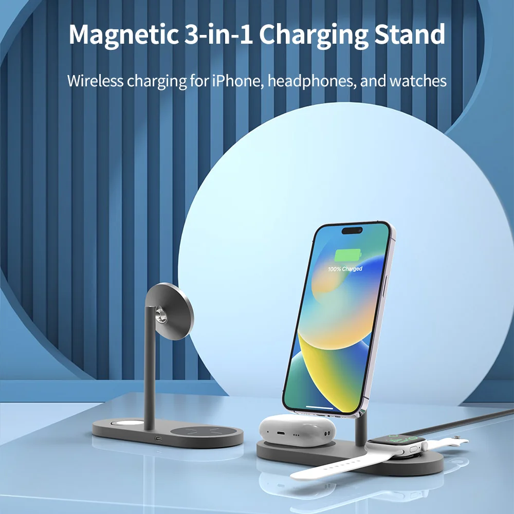 3 in 1 Magnetic Wireless Chargers Stand For iPhone 15 14 13 12 etc ...