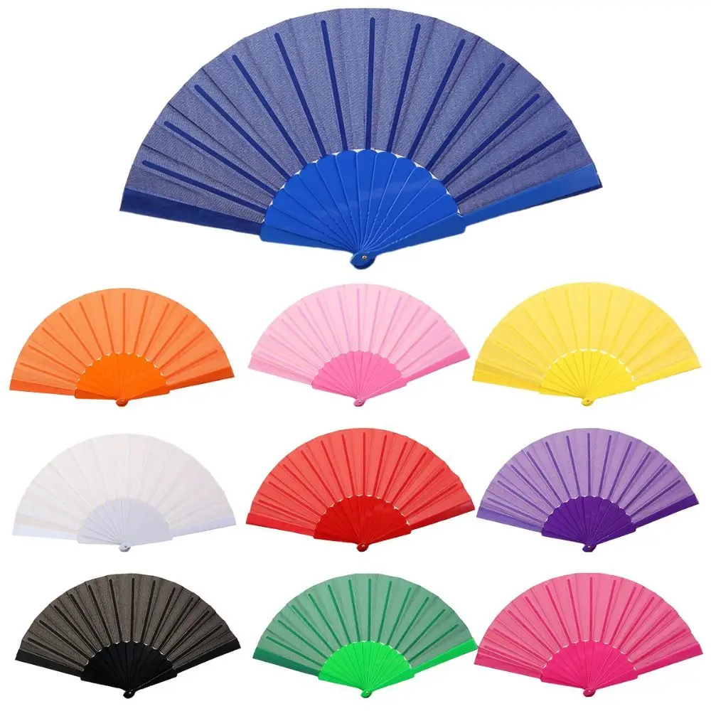 Portable-Folding-Fan-Plastic-Plain-Fabric-Hand-Fan-Elegant-Chinese ...