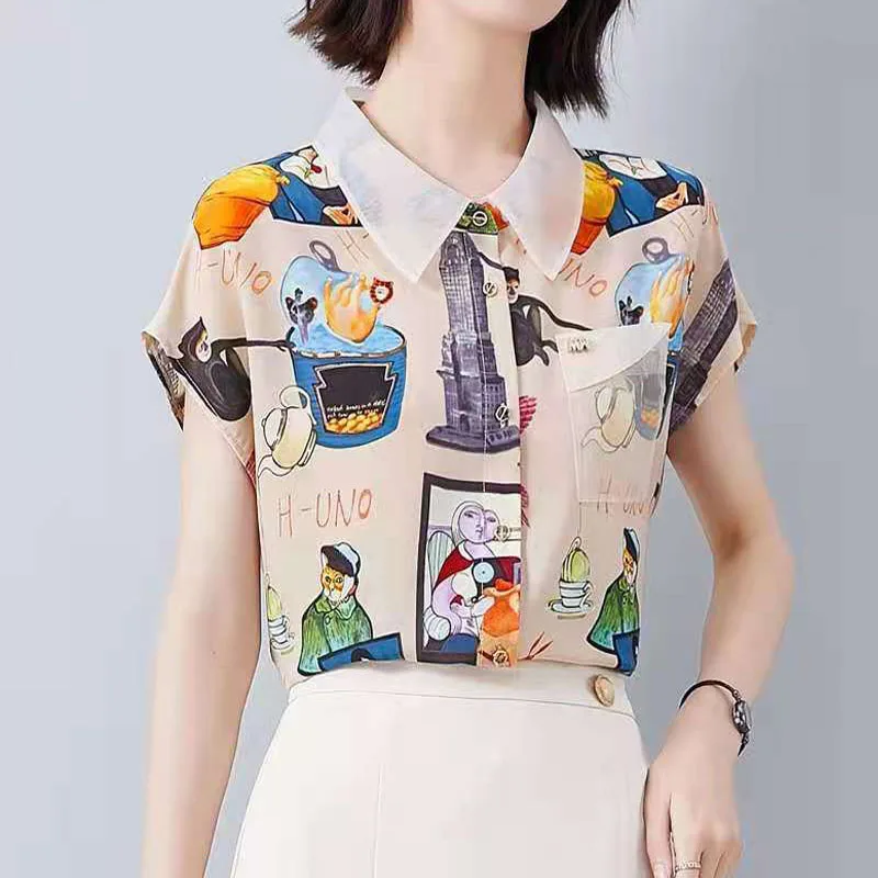Woman-s-Cartoon-Printed-Button-Blouses-Summer-New-Fashion-Female ...