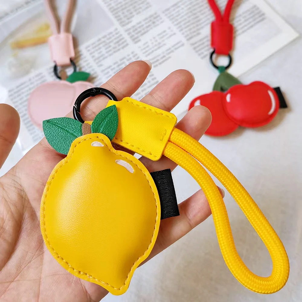 Cute Fruit Cherry Pendant Wristlet Keychain Peach Lemon Leather Car ...