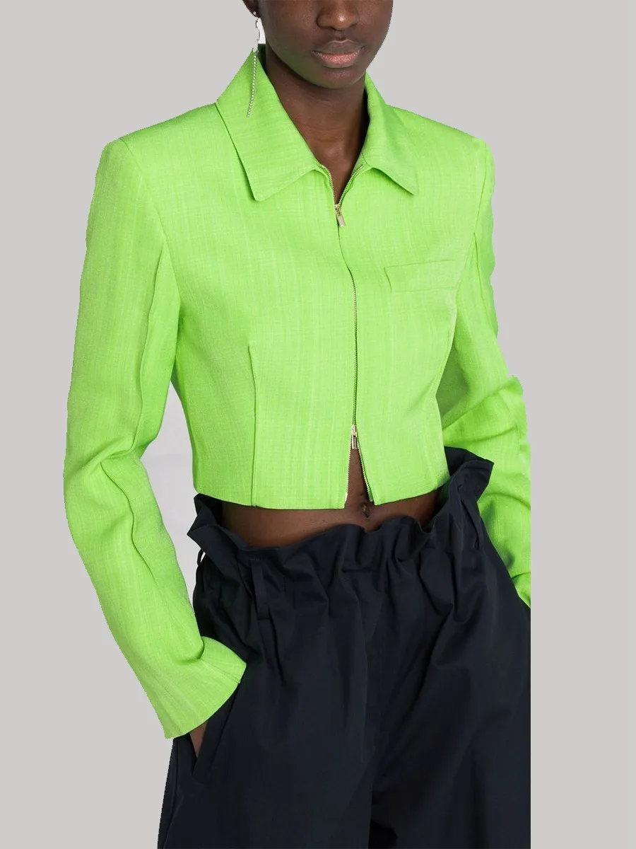 2022-Spring-New-Green-Lapel-Short-Long-sleeved-Jacket-Women-Short ...