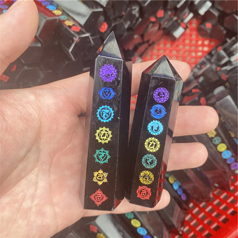 Natural Obsidian Quartz Crystal Point Wand Healing Stone seven chakras ...