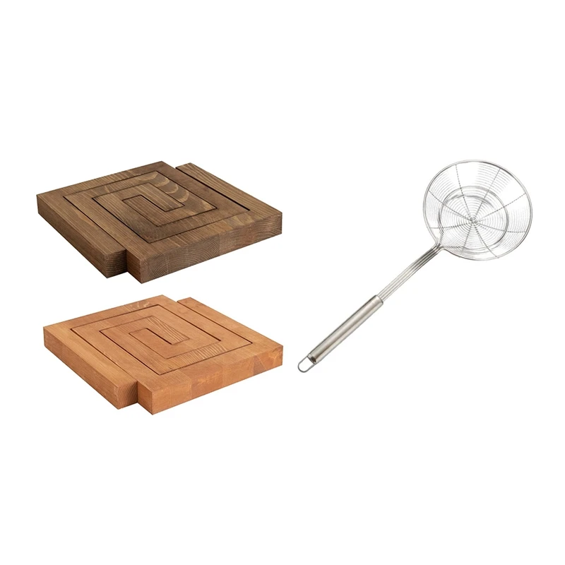 New-2Pcs-Wooden-Trivet-Set-Placemat-Coasters-With-Mesh-Strainer ...