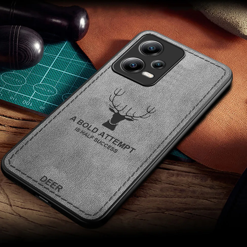 For-Xiaomi-Redmi-Note-12-5G-Case-Deer-Pattern-Fabric-Cloth-Matte-Cover ...