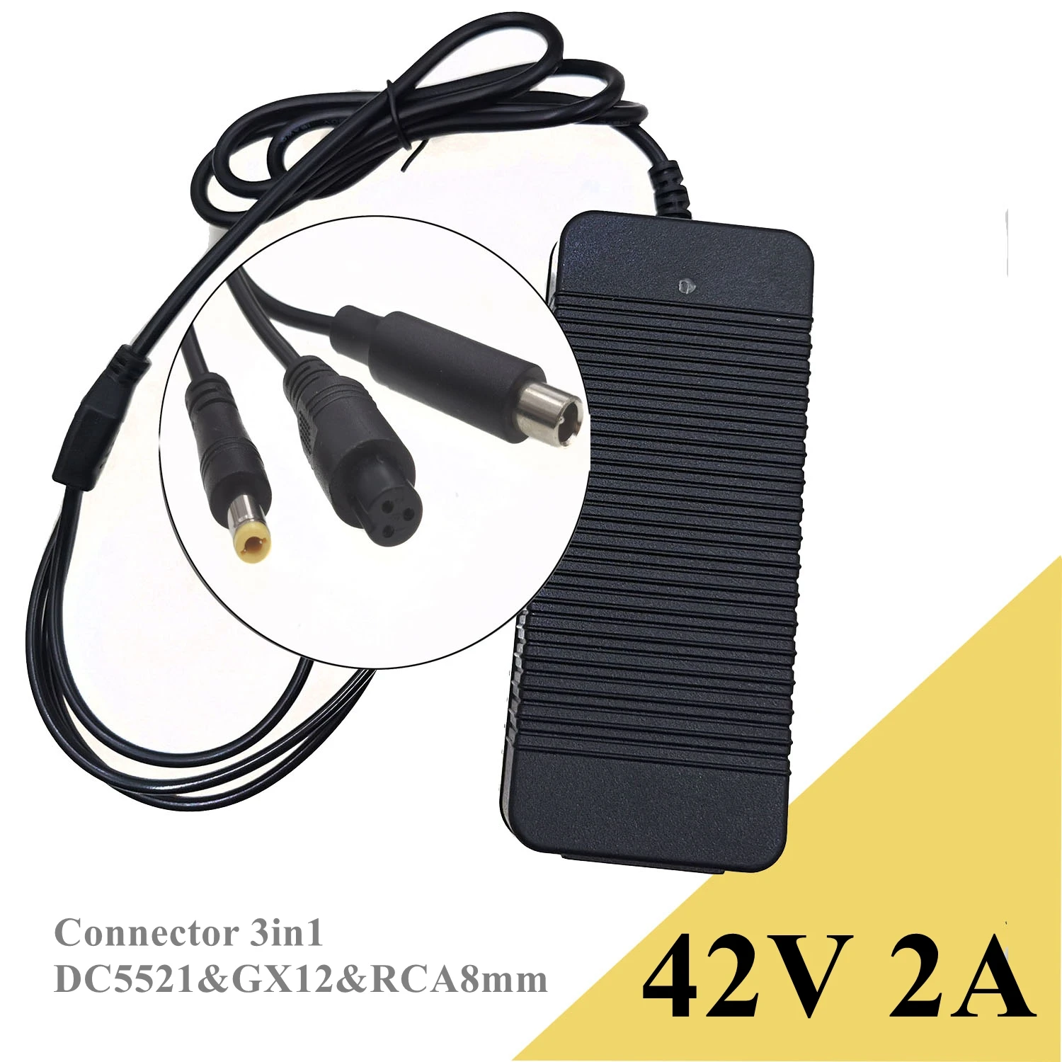 42v-2A-charger-for-36v-Li-ion-battery-Connector-with-3-in1-DC5521-GX12 ...