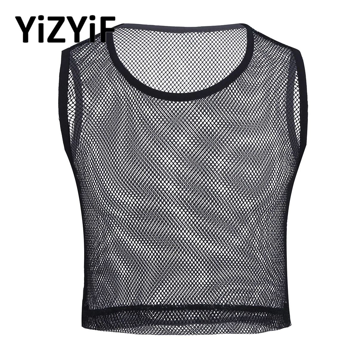 Mens Sexy Crop Tops See-through Mesh Fitness Tshirt Nightclub Fishnet ...