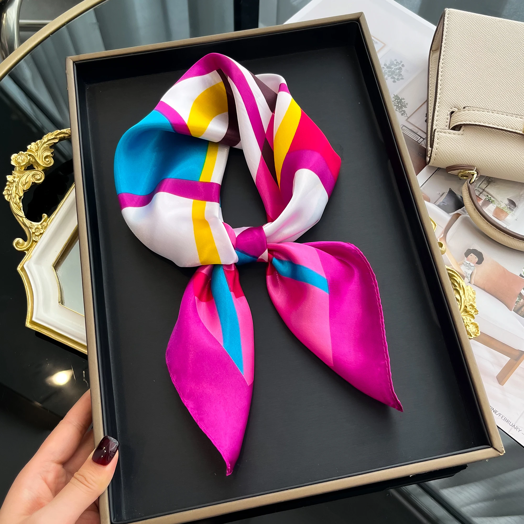 Luxury-Square-Silk-Scarf-for-Women-Hijab-Hair-Bands-Neckerchief-Female ...