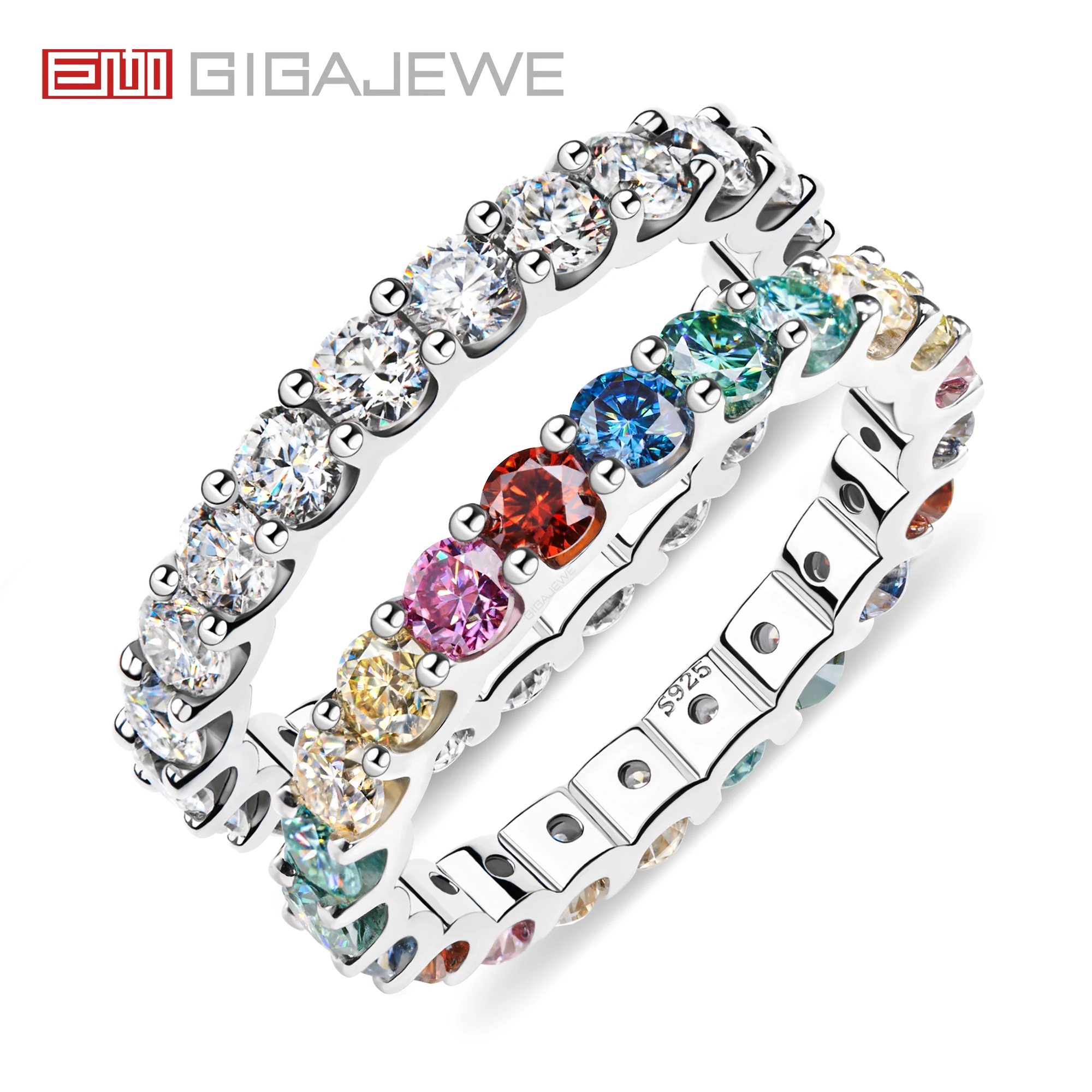 GIGAJEWE-Moissanite-2-0-2-4ct-3-0mm-Rainbow-VVS1-Round-Cut-925-Silver ...