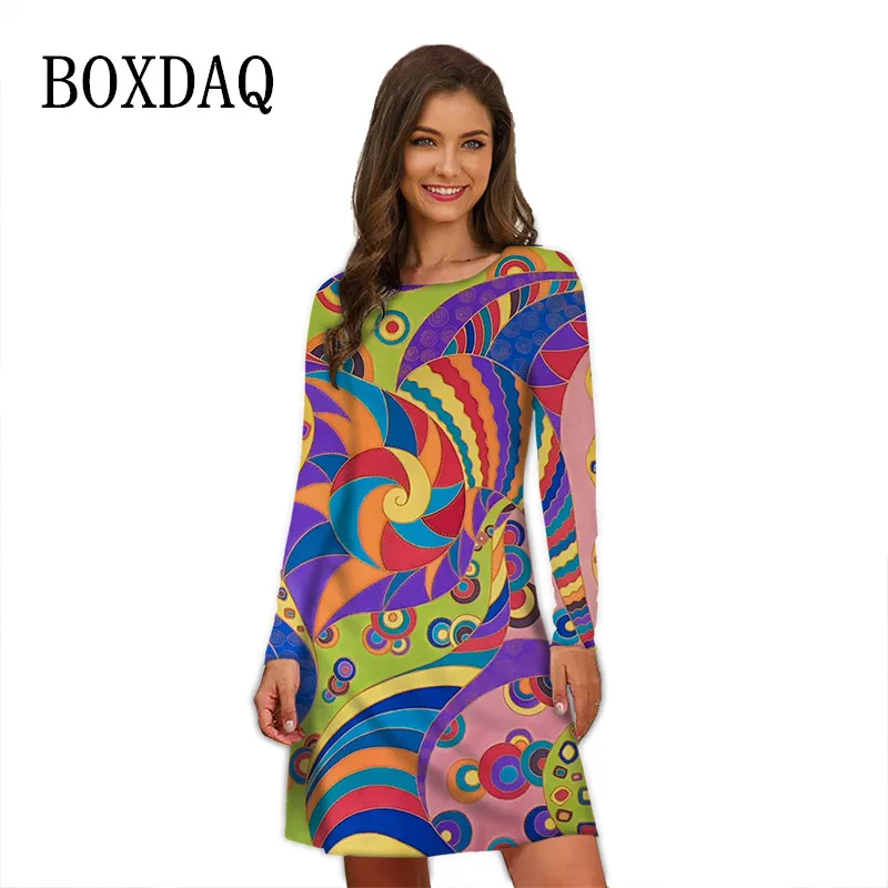 Colorful-Abstract-Women-Dress-Elegant-Casual-3D-Geometry-Pattern-Print ...
