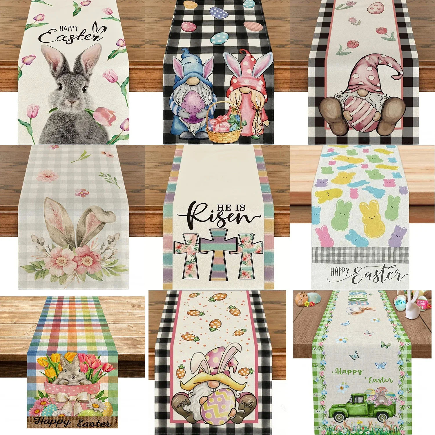 Easter-Rabbit-Table-Runner-Linen-Bunny-Dining-Table-Cloth-Placemat ...