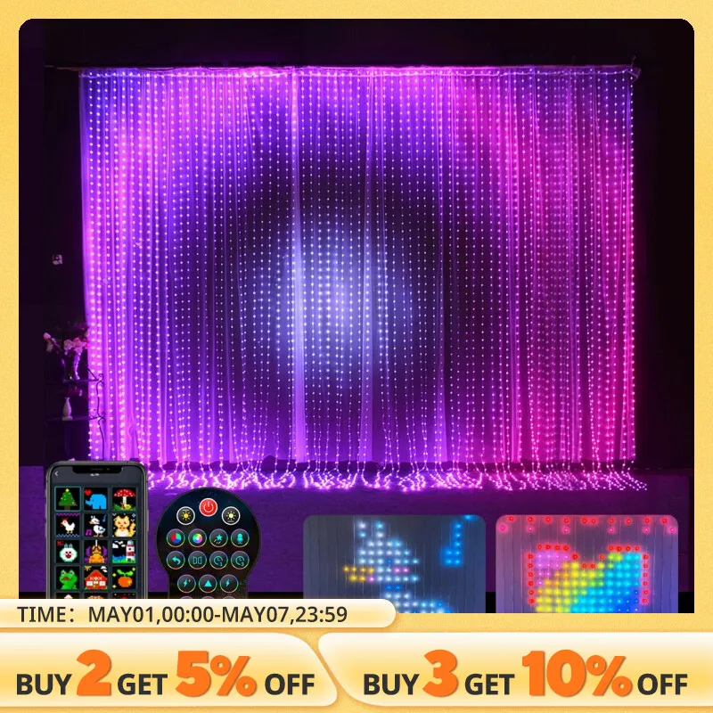 Smart-App-LED-Window-Curtain-String-Lights-400-LED-Fairy-Light-DIY ...