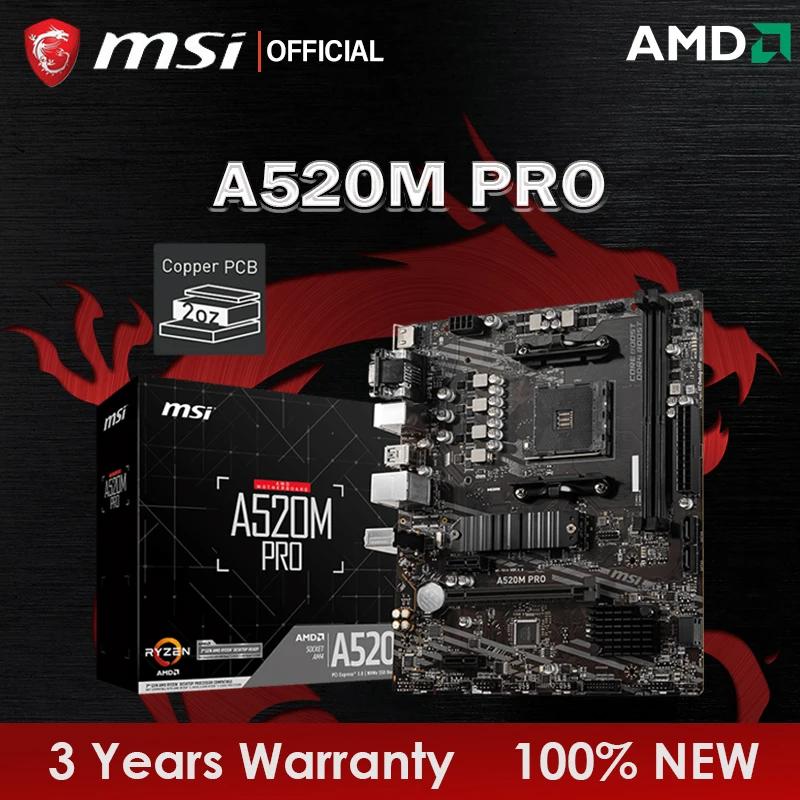 MSI-AMD-A520M-PRO-Motherboard-Support-Ryzen-CPU-R3-R5-R7-5000-3000 ...