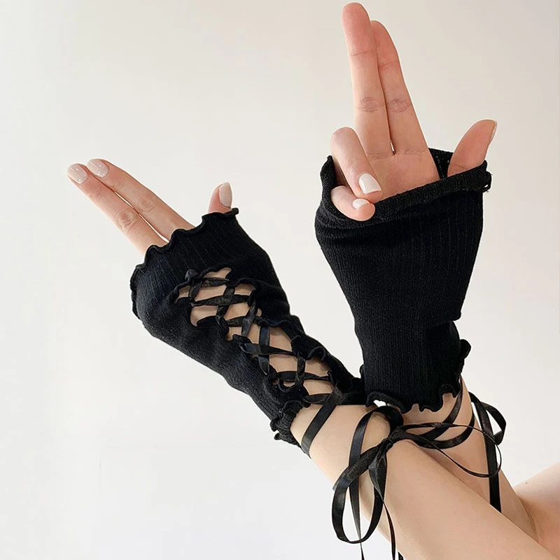 1Pair-Lolita-Style-DIY-Gloves-Sweet-Girl-Lace-Up-Ruffles-Arm-Sleeve-JK ...