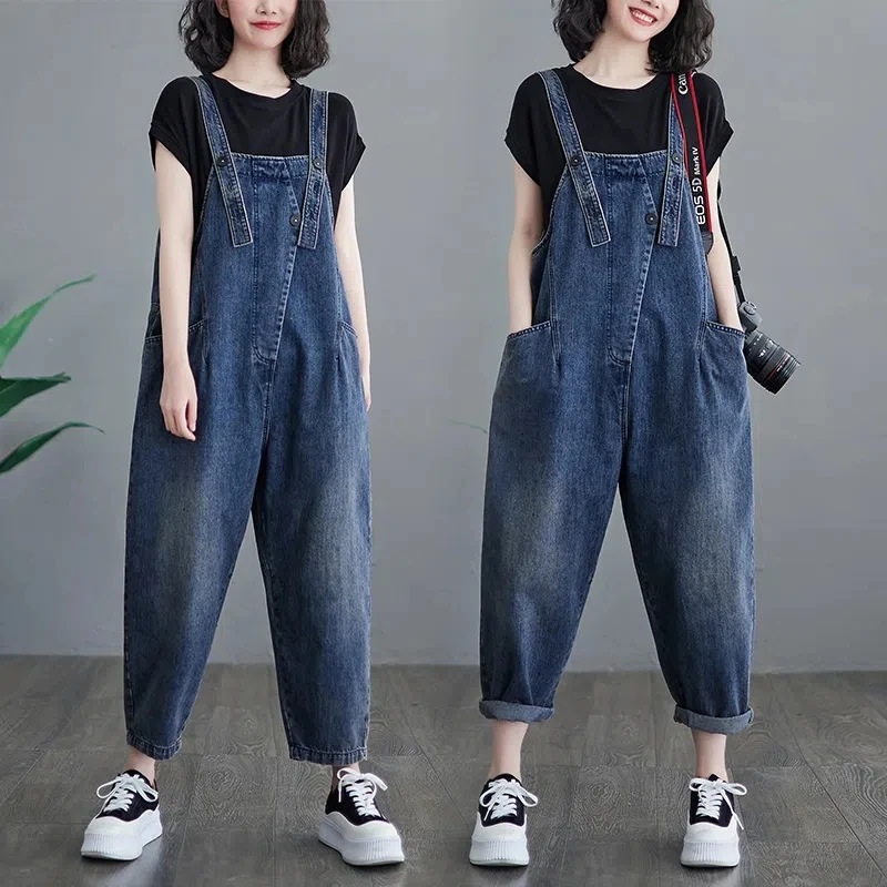 Literary-Fashion-Jumpsuit-Women-s-Jeans-Rompers-New-Big-Pocket-Loose ...