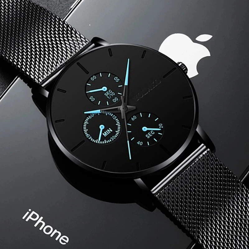 Relojes negros de negocios para hombres, reloj de pulsera de cuero de ...