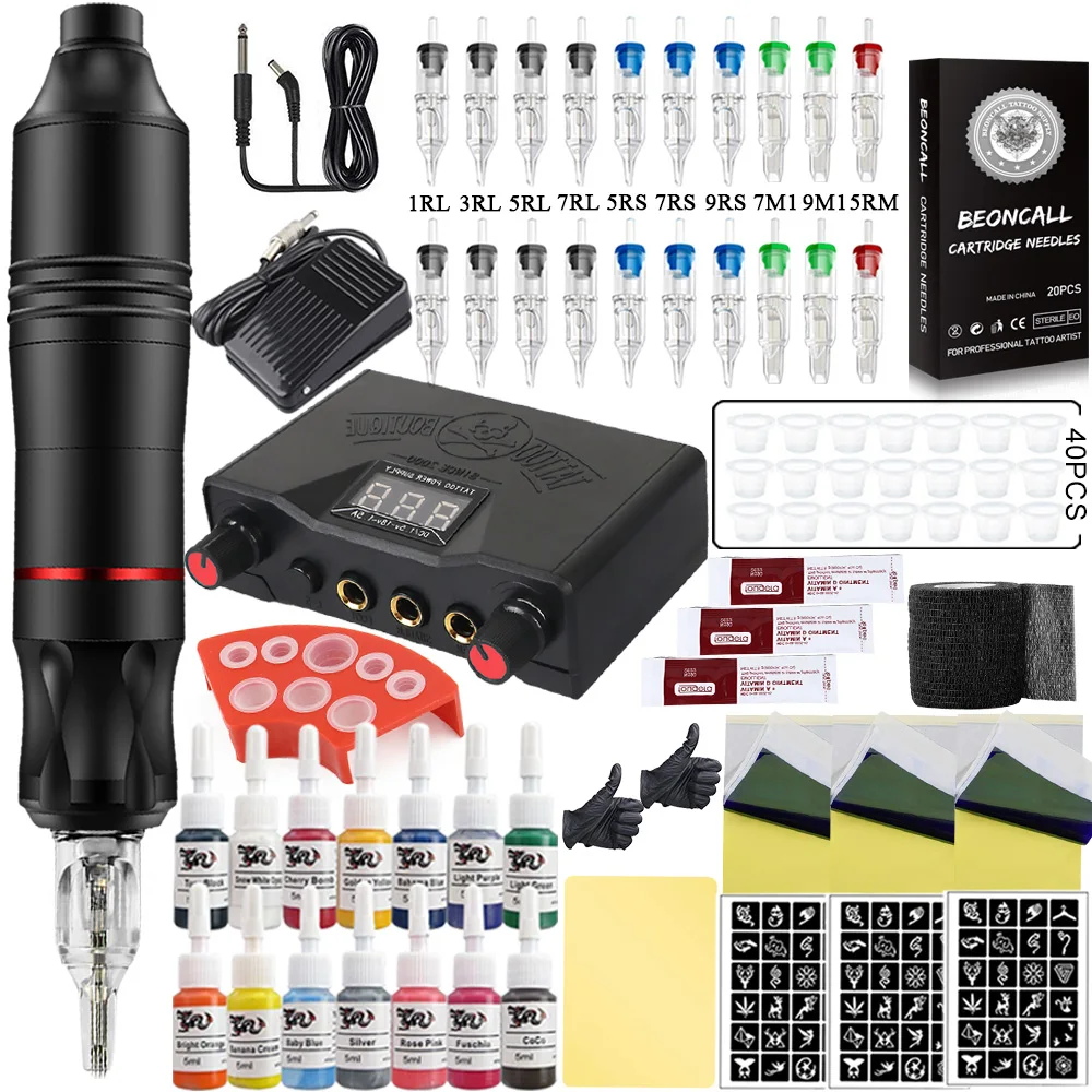 Complete-Tattoo-Pen-Kit-Tattoo-Machine-Set-Tattoo-Rotary-Pen-Power ...