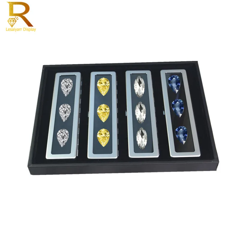 4Pcs Large Rectangle Metal Diamond Jewelry Display Box With Tray Case ...