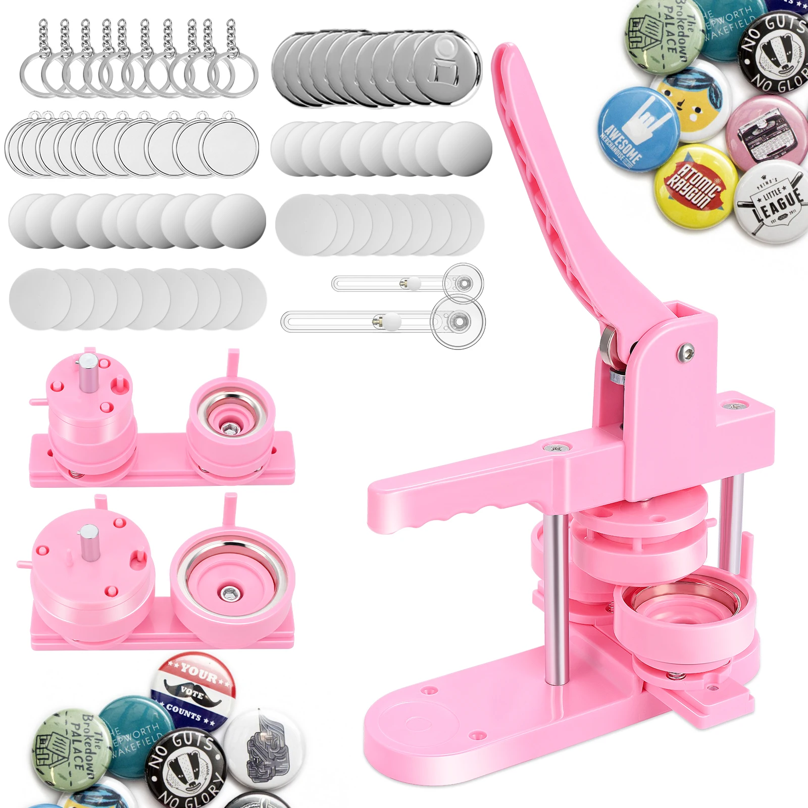 Pink Button Badge Maker Machine 32/58mm Mold Button Pin Press Machine ...