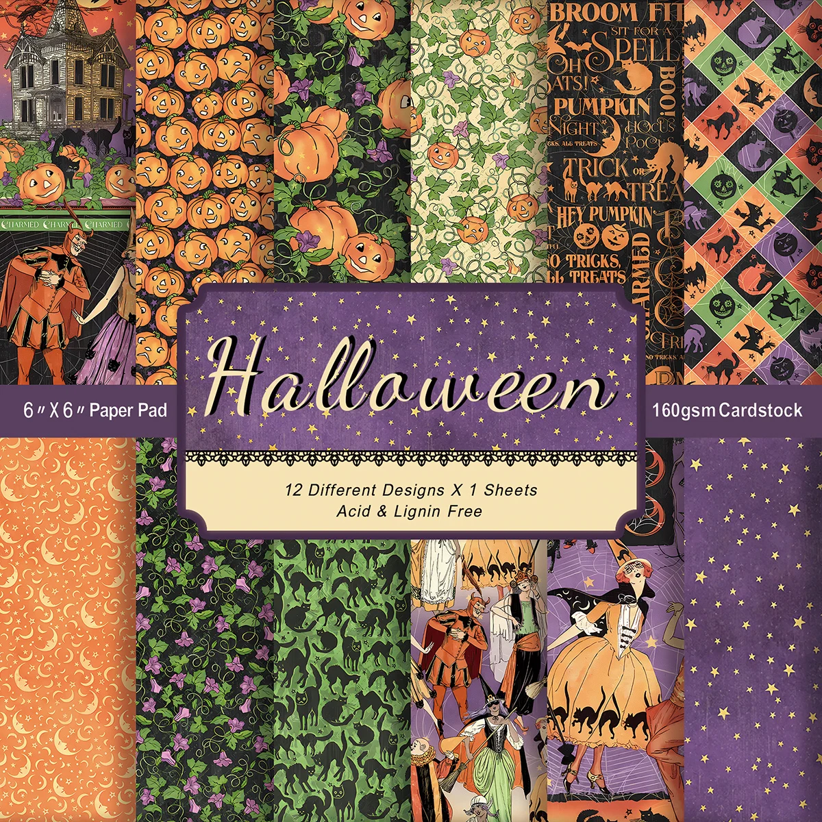 12Sheets Large Size Retro Charming Halloween Collectible Paper Kit ...