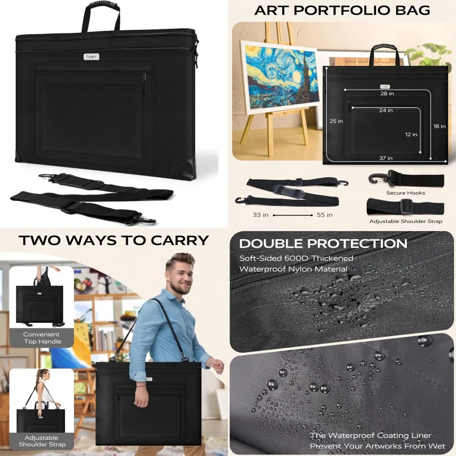 JusArt Art Portfolio Bag 24x36 Light Weight Portfolio Folder Case with ...