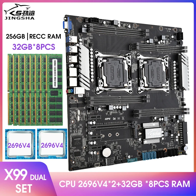 JINGSHA Dual Socket X99 LGA 2011 3 Motherboard Set With 2pcs E5 2696 V4 ...