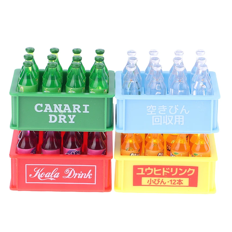 1Set 1:12 Dollhouse Miniature Drinks Soda Drink Bottle with Storage Box ...