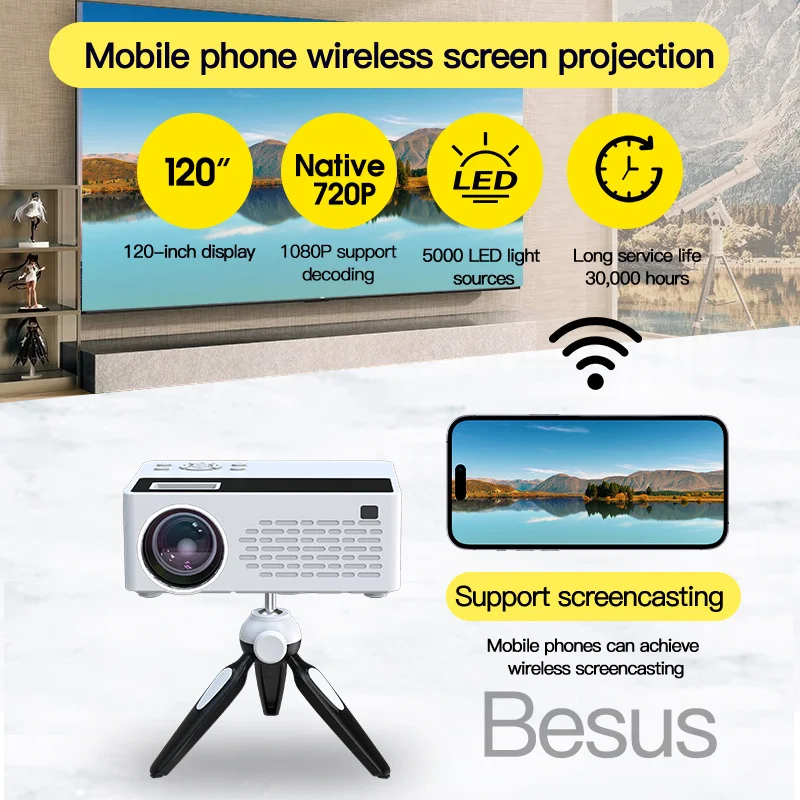 Besus-J12C-Mate-Mini-Projector-5000-Lumens-Portable-native-720P-and-2 ...