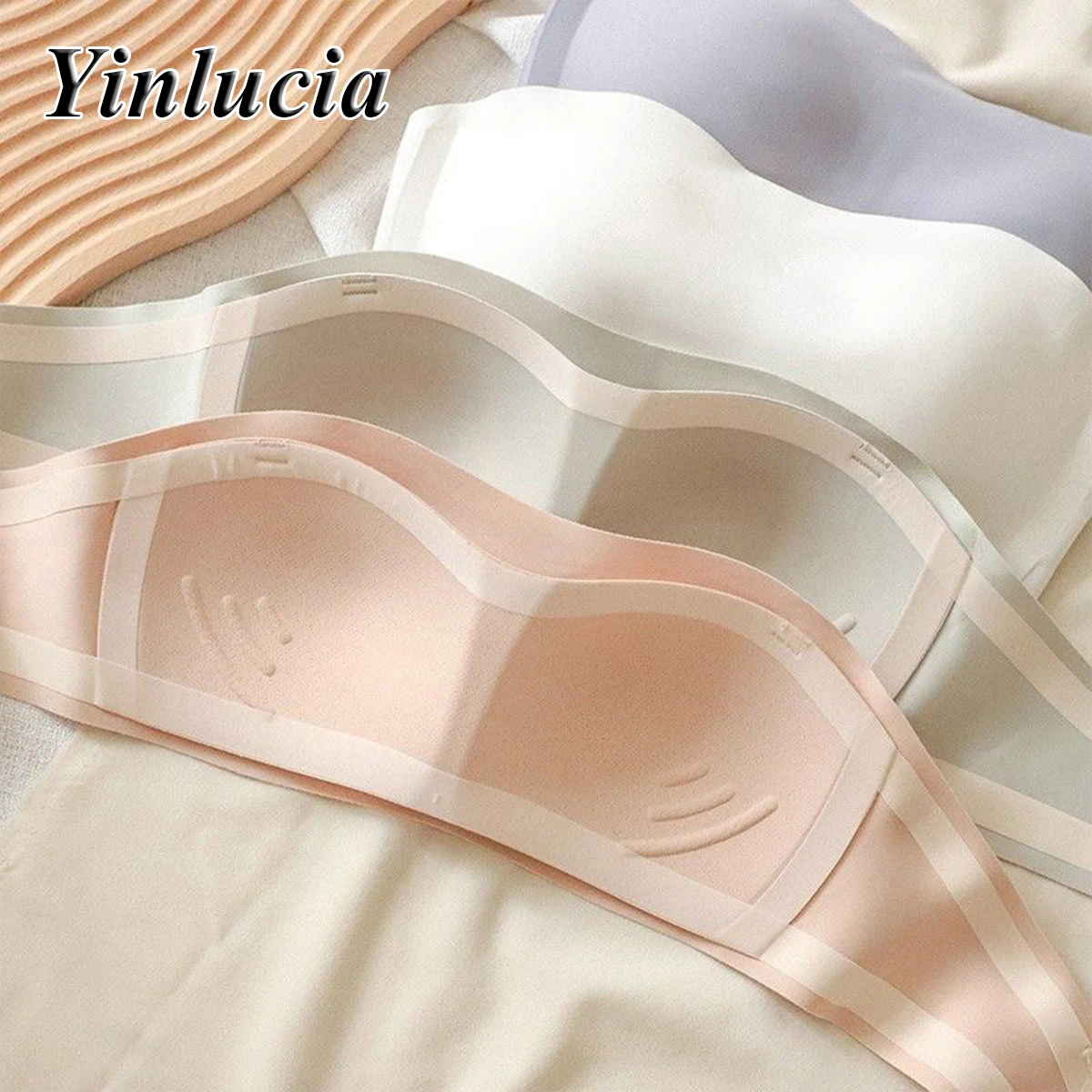 New Strapless Lingerie Base Bra Non Slip Non Detachment Gathered Crop ...