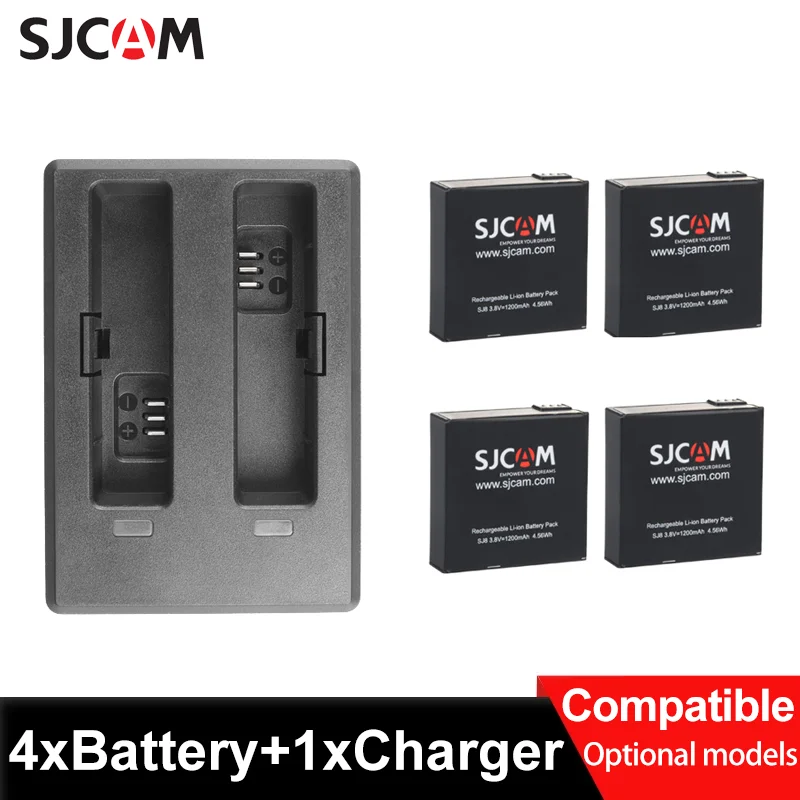 4PCS SJCAM Battery + Dual Charger For SJ4000 SJ5000X M20 SJ6 SJ8 Pro ...