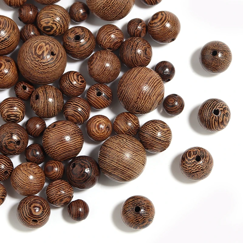 6/8/10/12/15mm Natural Wenge Wooden Beads Round Ball Spacer Wood Bead ...