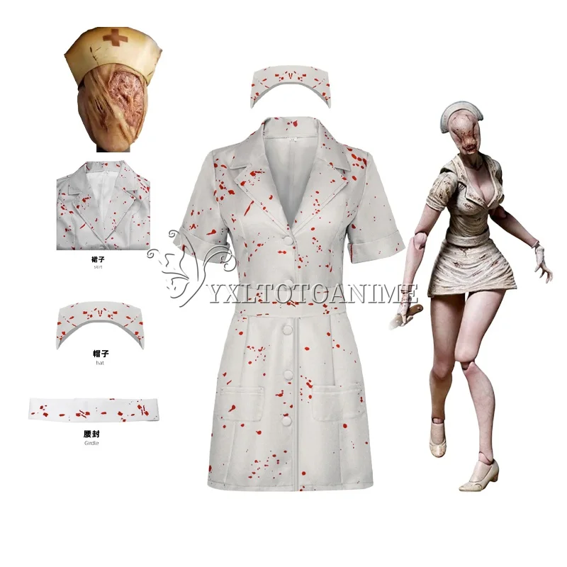Movie Silent Hill Cosplay Costume Nurse White Bloodstained Belt Hat And ...