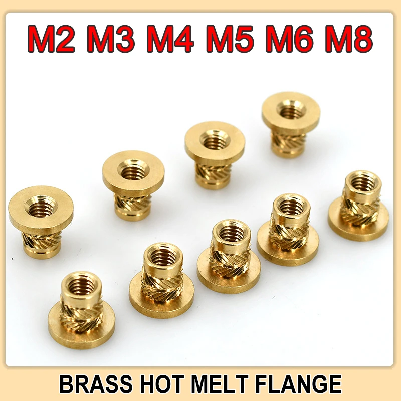 M2 M3 M4 M5 M6 M8 Brass Heat Insert Hot Melt Knurled Flange Copper Nut Thread Injection ...