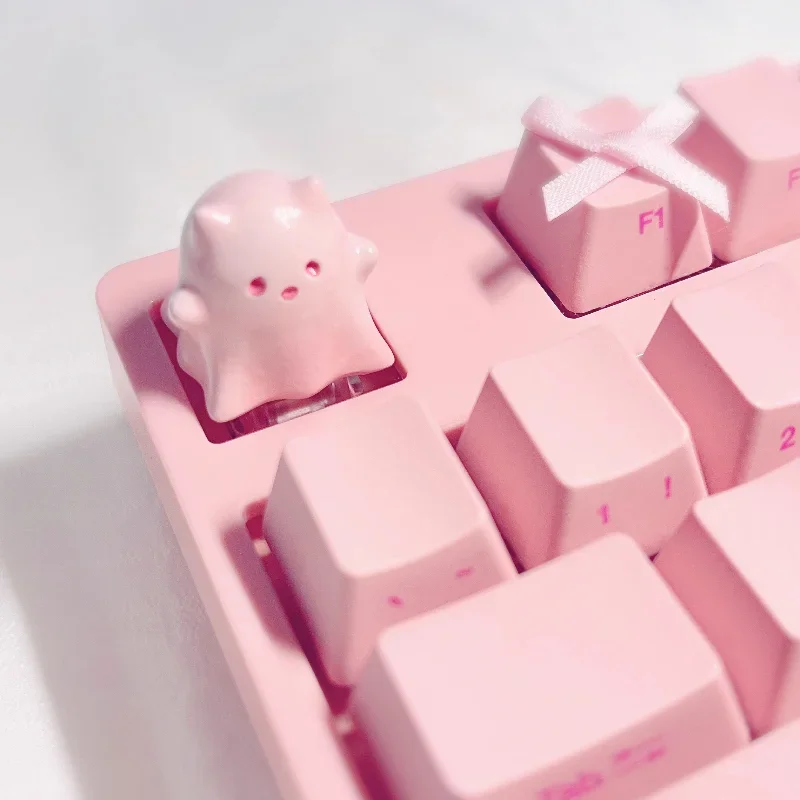 Ghost-Cat-Keycaps-Set-Pink-Point-Key-Cap-Resin-Gradient-Keycap-First ...