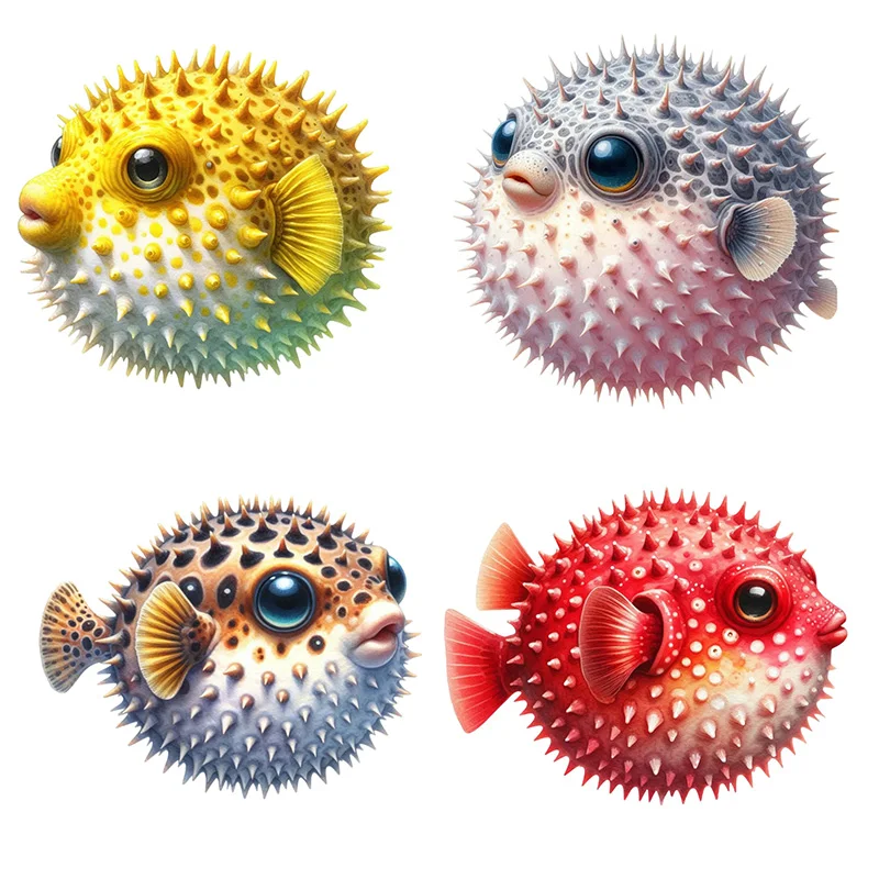 KT73# Watercolor Puffer Fish Sticker Stickers,Wall Toilet Decal ...
