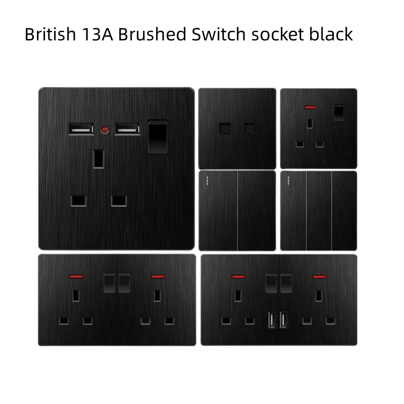 Black Brushed British Standard 13a Usb Plug Wall Socket,220v Electrical ...