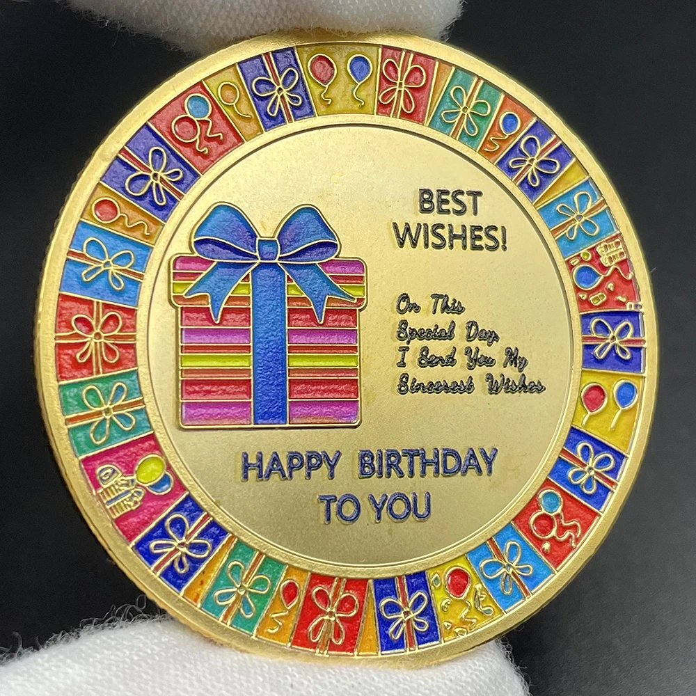 Happy-Birthday-To-You-Gold-Coin-Collectibles-Best-Wishes-Medal-Flower ...