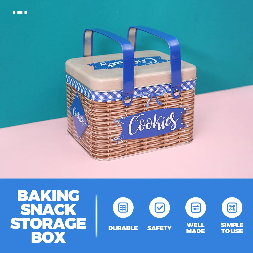 Biscuit-Box-Round-Container-Lid-Handheld-Metal-Tin-Can-Imitation-Rattan ...