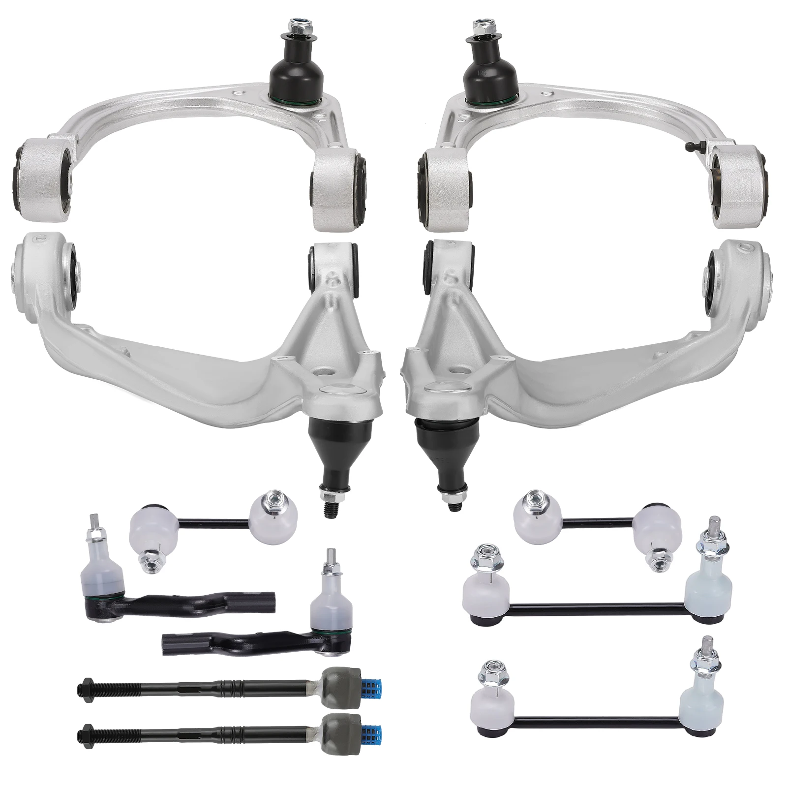 12x Front Upper Lower Control Arms Tie Rods Sway Bar Kit for Cadillac ...