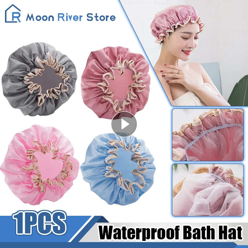 Waterproof-Bath-Hat-Double-Layer-Bathroom-Shower-Hair-Cover-Bathroom ...