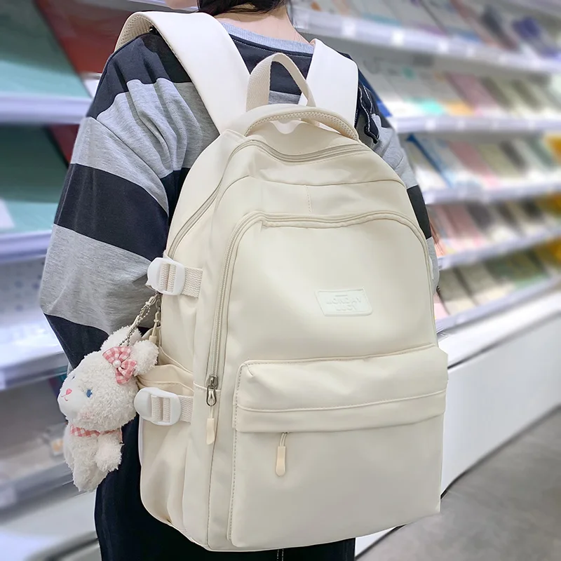 Ladies-White-Leisure-College-Backpack-Trendy-Women-Nylon-Laptop-Book ...