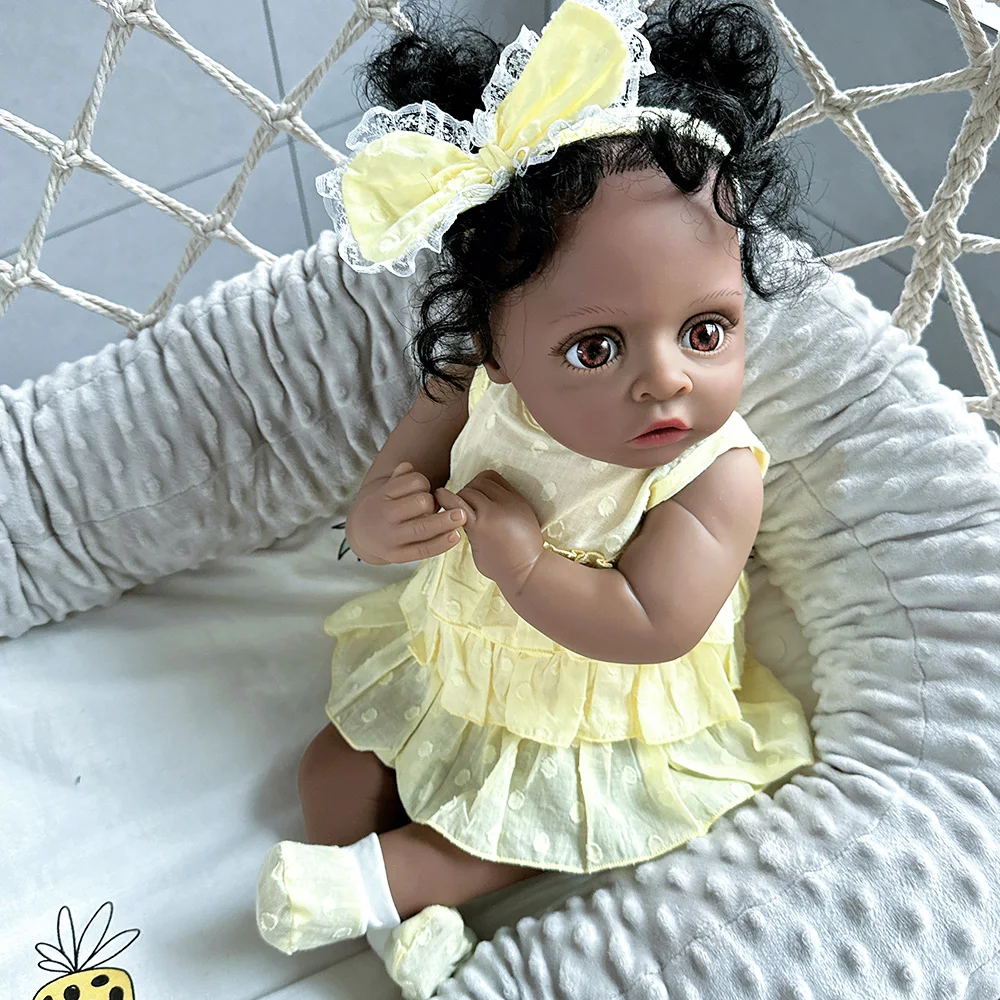 Reborn-Baby-Girl-Doll-Black-Skin-Cloth-Body-50cm-Baby-Doll-Handmade ...