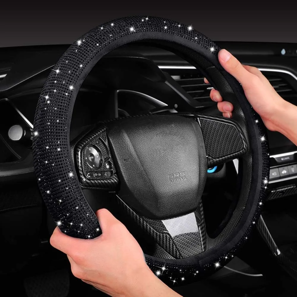 Fashion Black Bling Steering Wheel Cover with Black Diamonds Car Wheel ...