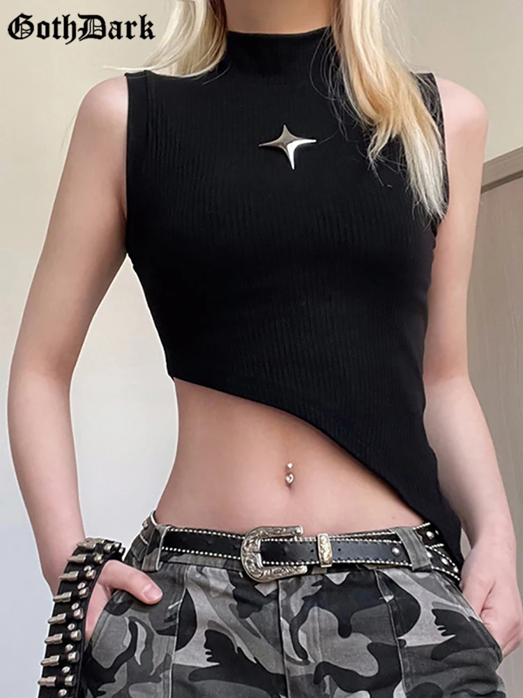 Goth Dark Techwear Fashion Knit Black Tank Tops Cyber Mall Gothic ...