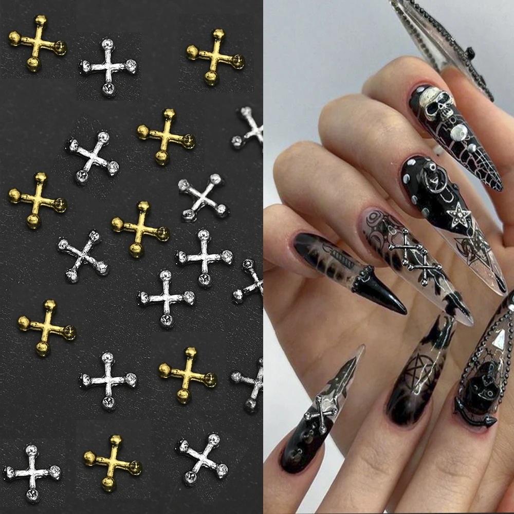 20pcs Metal Punk Cross Nail Art Charm 3D Silver/Gold Gothic Retro ...