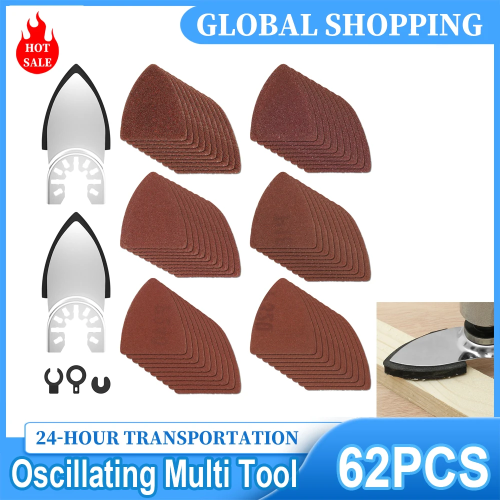62Pcs-Oscillating-Multi-Tool-Triangular-Hook-Loop-Sandpaper-Oscillating ...