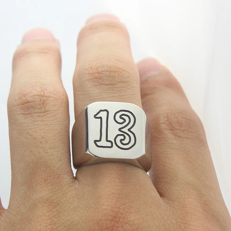 Fashion-Mens-High-Polished-Number-13-Silver-Color-316L-Stainless-Steel ...