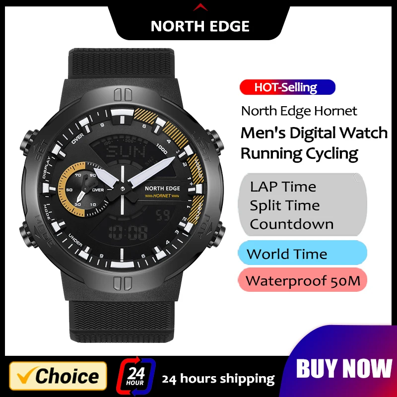 NORTH-EDGE-Mens-Smart-Watch-World-Time-Clock-Countdown-Speed-Stopwatch ...