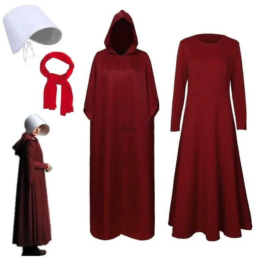 Womens The Handmaids Tale Cosplay Costume Red Cloak Robe Halloween ...