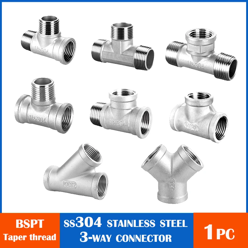 DN6/DN8/DN15/DN25 male+male+Female Threaded 3 Way Tee T Pipe Fitting 1/4" 1/2" 3/4" 1" 1-1/4 ...