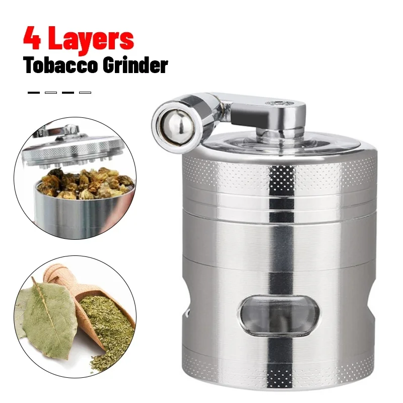 4-Layer Zinc Metal Tobacco Grinder - Manual Hand Crank Muller with 4 ...